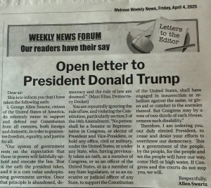 Letter to the Editor: Newspaper Posts Presidential Threat | The ...